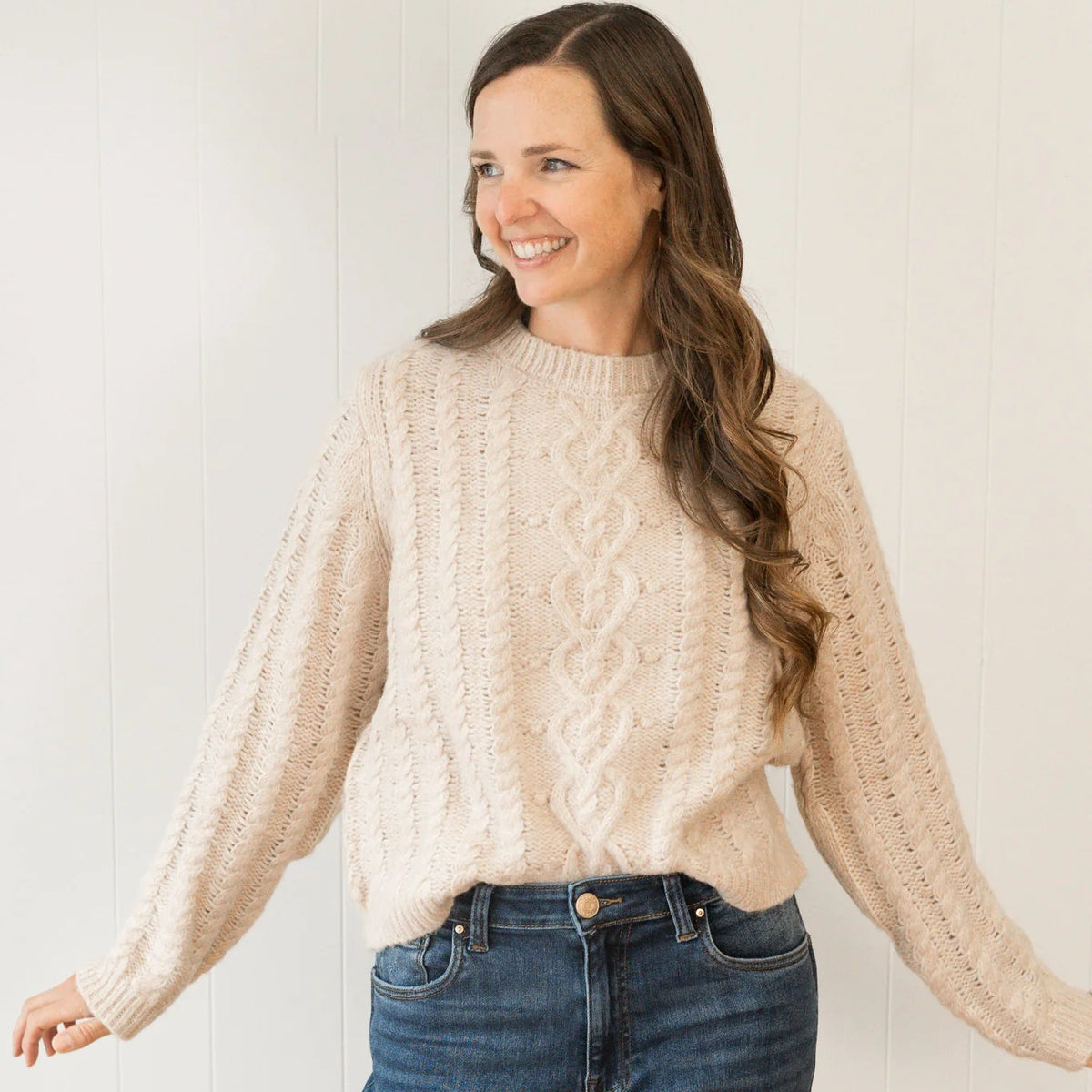 Michelle Oat Cable Crew Neck – Stylish In The Saddle